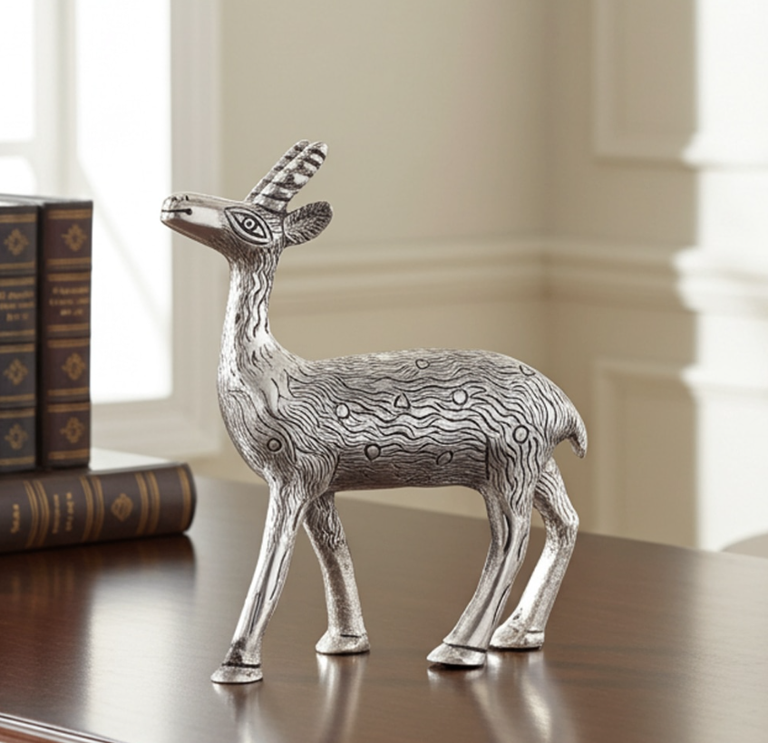 Aluminium Showpiece Deer Silver Statue