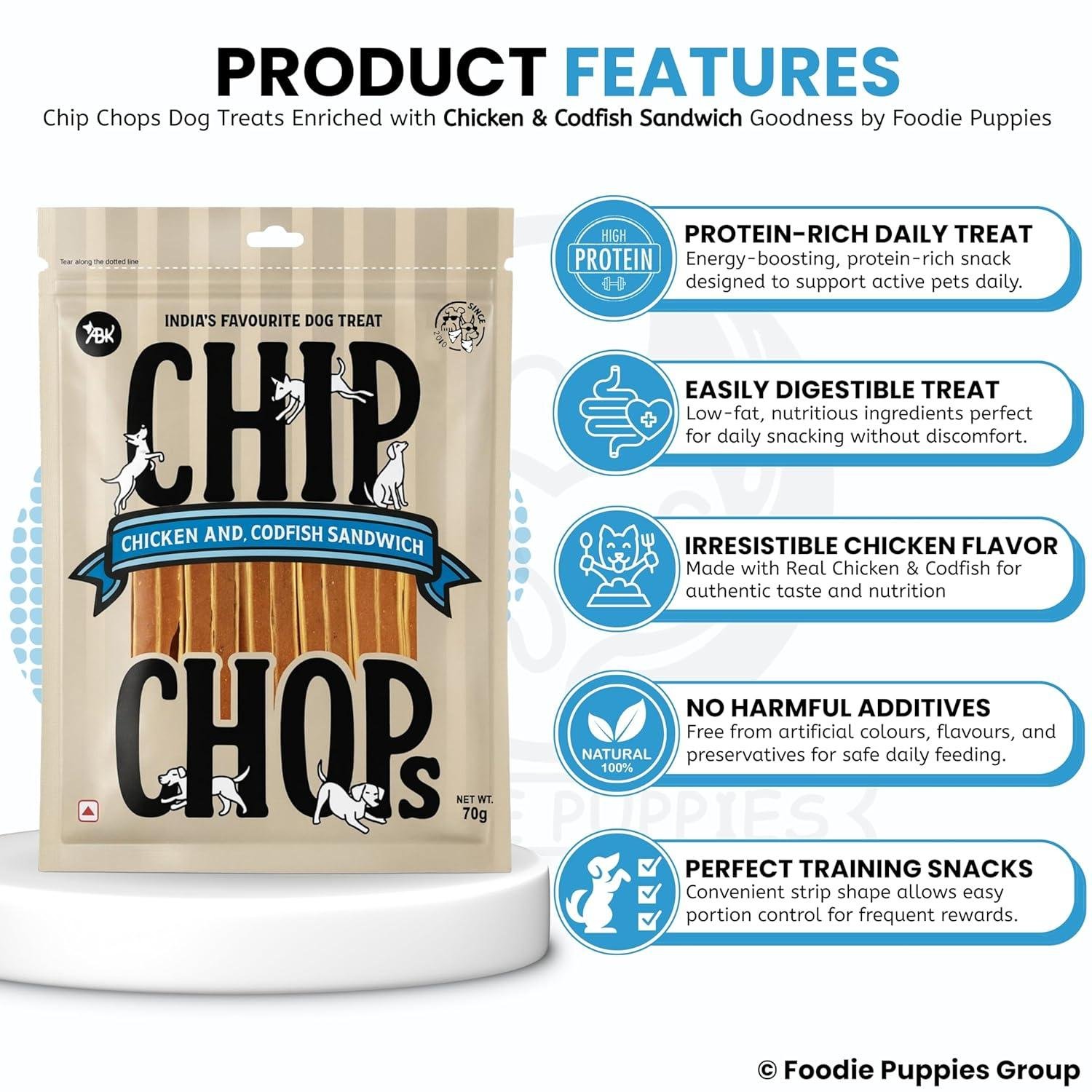Chip Chops Chicken & Codfish Sandwich Dog Treats - 70g (Pack of 1 ...